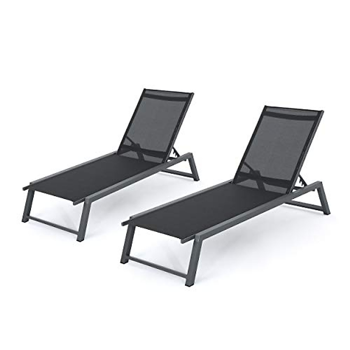 Christopher Knight Home Myers Outdoor Mesh Chaise Lounges with Aluminum Frame, 2-Pcs Set, Black Mesh / Grey