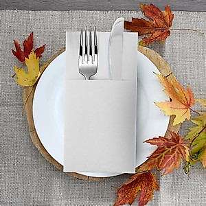 White Napkins Disposable Linen Feel, Prefolded Cloth Like Airlaid Paper Napkins with Built-in Flatware Pocket, Absorbent Napkins Disposable Guest Hand Towels for Wedding, Party, Festival, 50 Pack