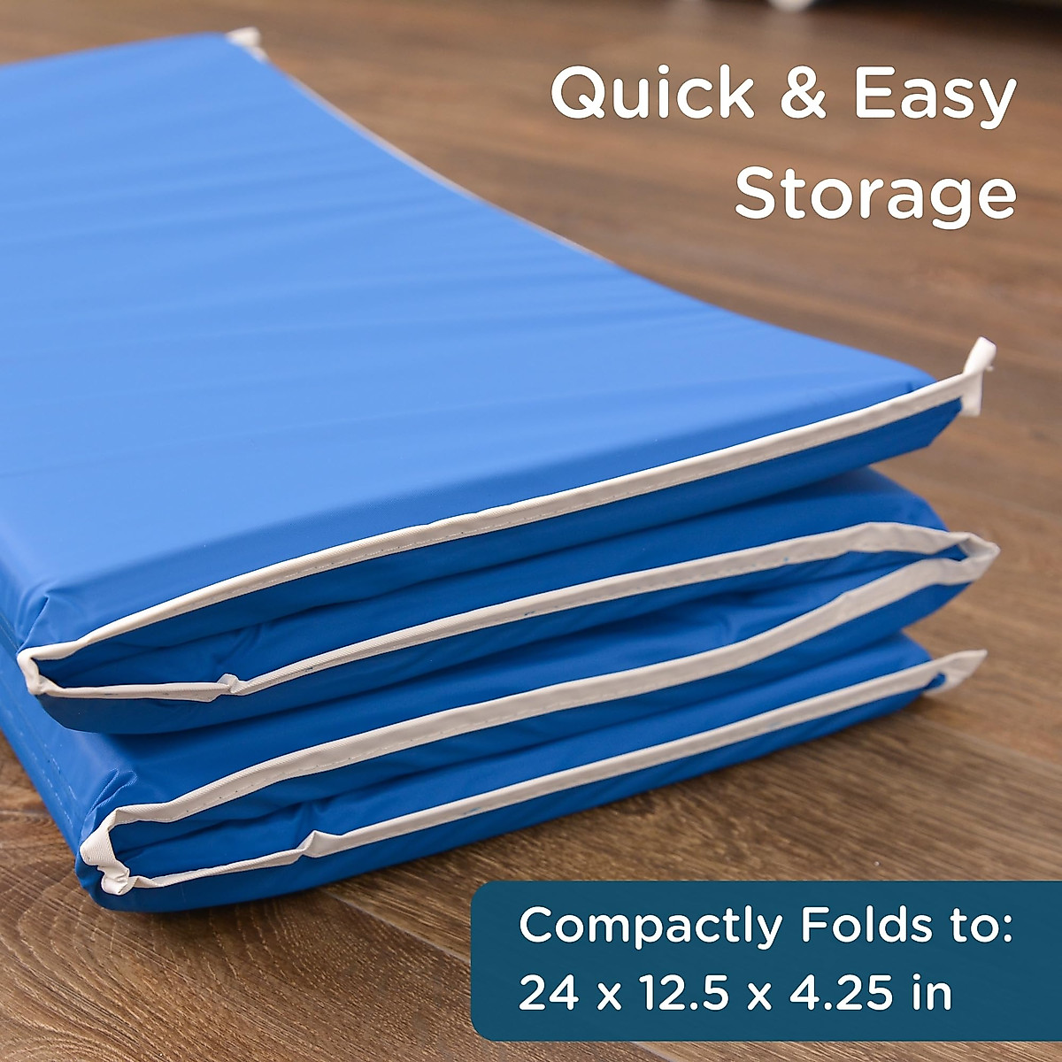 Children’s Factory 2 Inch Thick Folding Rest Mats for Preschool, 4-Section Nap Mats for Daycares, Nursery, Classroom, Blue, 5 Pack