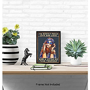 I'm Mostly Peace Love and Light Wall Art - Bohemian Boho Wall Decor - Inspirational Hippy Trippy Hippie Room Decor - Spiritual Motivational Poster - Funny Sayings Quotes - New Age Gifts for Women