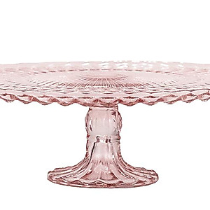 Amici Home Rochester Footed Glass Cake Stand | Round Vintage Style Cake Plate | Serving Platter for Cupcakes, Cookies, Birthday Cake | Dessert Display Stand for Parties, Weddings, and Gift (Pink)