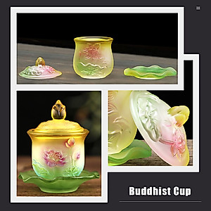 Tofficu Altar Supplies Offering Bowl Tibetan Buddhist Water Offering Bowl Glass Lotus Flower Water Cups Meditation Altar Offering Bowl Candle Holder Altar Supplies Altar Supplies Offering Bowl