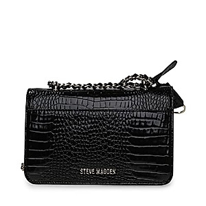 Steve Madden womens Steve Madden STAKESC Croco Crossbody, Black, One Size US