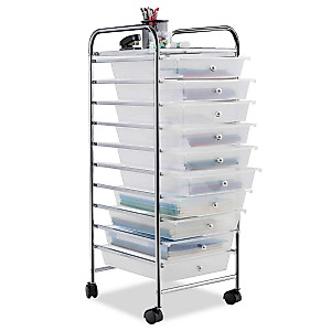 10 Drawer Storage Cart Rolling Cart File Scrapbook Paper Mobile Organizer for School Office (Clear)