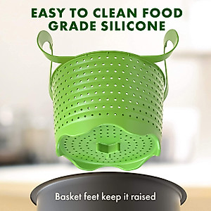 Avokado Silicone Steamer Basket for 6qt Instant Pot [3qt, 8qt avail], Ninja Foodi, Other Pressure Cookers - 100% Food Safe, BPA-Free, Dishwasher Safe Collapsible Vegetable Steamer Basket & Strainer