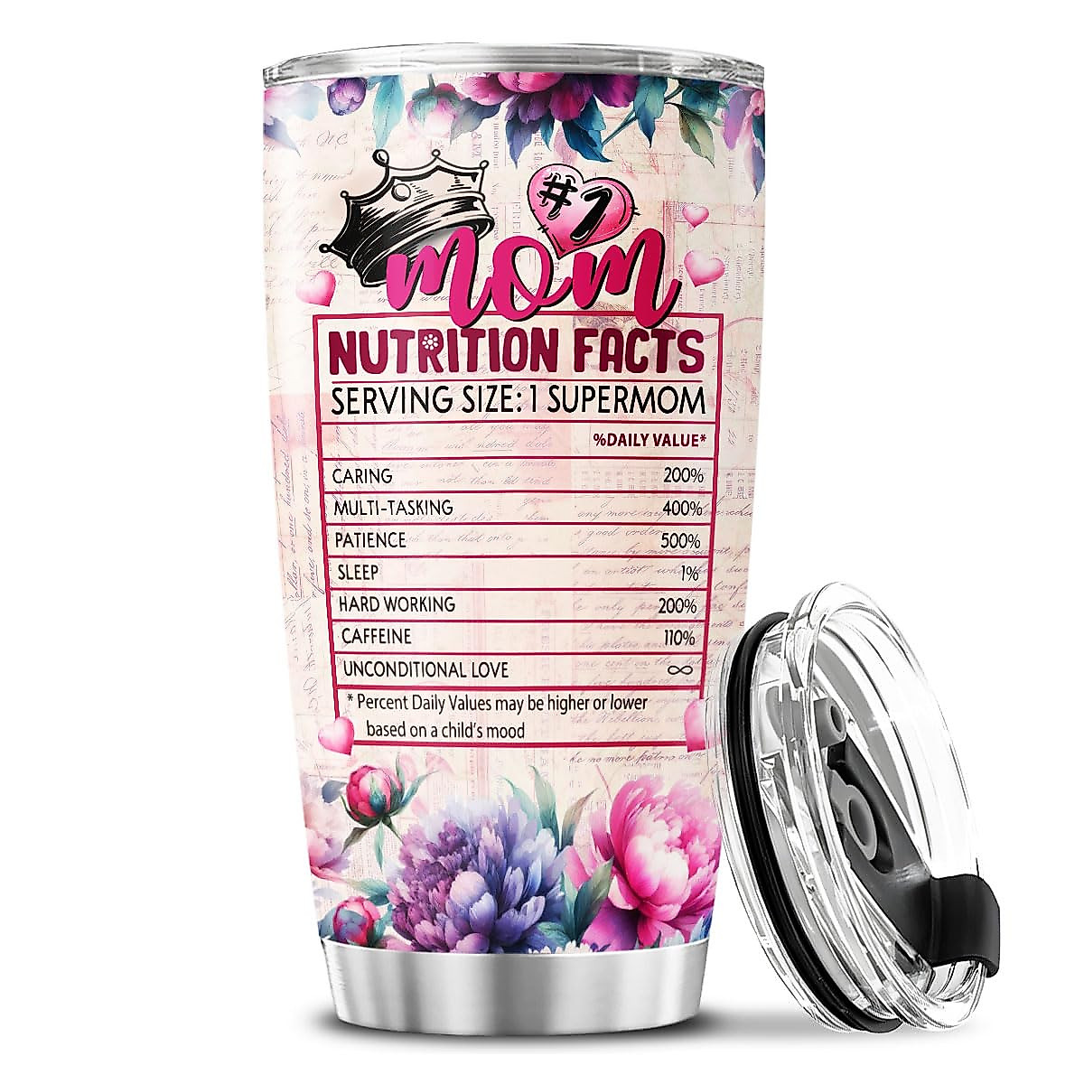 Mom Gifts, Mom Life Nutrition Facts, Tumbler 20 Oz With Lid And Straw, Coffee Mothers Cups Mother Insulated Funny For Tumblers Women Mama Day Handle