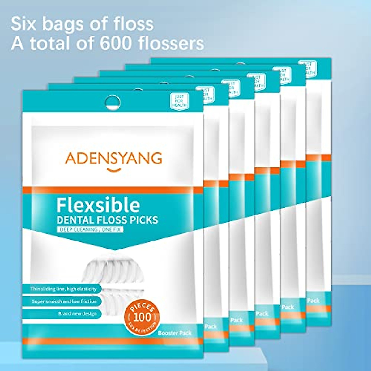 ADENSYANG Floss Picks - Travel Floss - Floss Picks for Teeth 600 Count Super Strong Floss - Good Elasticity, Clean Teeth Without Breaking, No Fragrance Smell, Floss Carry, On Travel 6 Bags