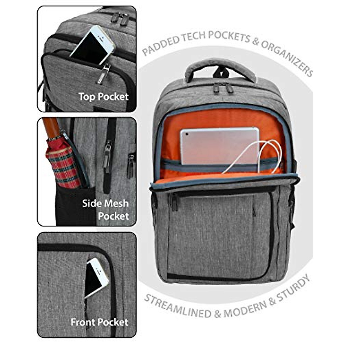 Rockland Slim Pro USB Laptop Backpack, Grey, Large