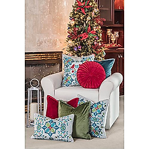 Pillow Perfect Round Pleated Velvet Buttoned Decorative Pillow, 1 Count (Pack of 1), Red