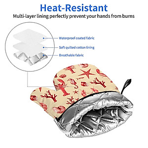 Lobster Print Oven Mitts/Gloves 1 Pair, for Home Kitchen Cooking Baking BBQ for Women/Men