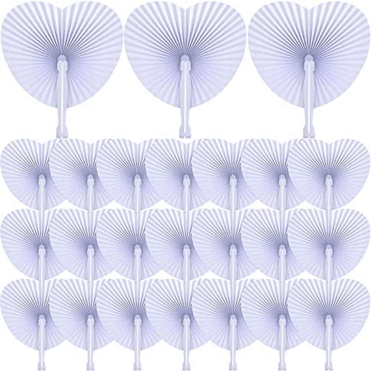 100 Packs Heart Shaped Wedding Folding Fans White Paper Fans Foldable Personalized Fan Decorative Blank Fan Round Handheld Fan with Plastic Fan Handles for Women Girls Guest Wedding Party Pocket Favor