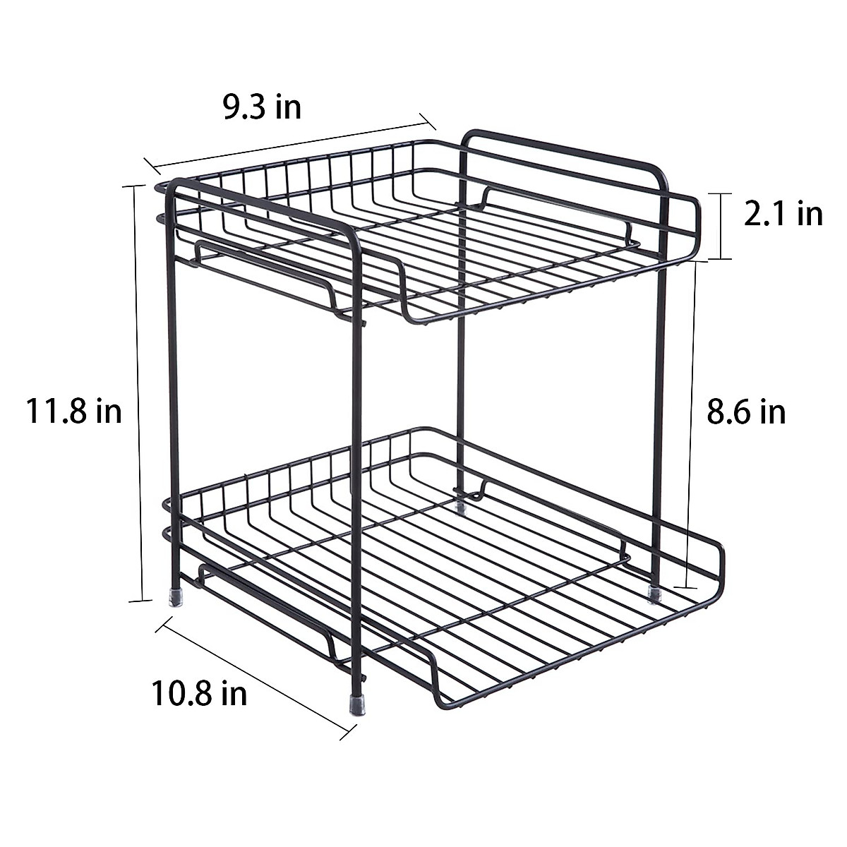2 Tier Cabinet Organizer, Lainrrew Stackable Under Sink Organizer Mesh Basket Under the Sink Storage Organizer Shelves Rack for Home, Kitchen, Bathroom, Countertop (Black)