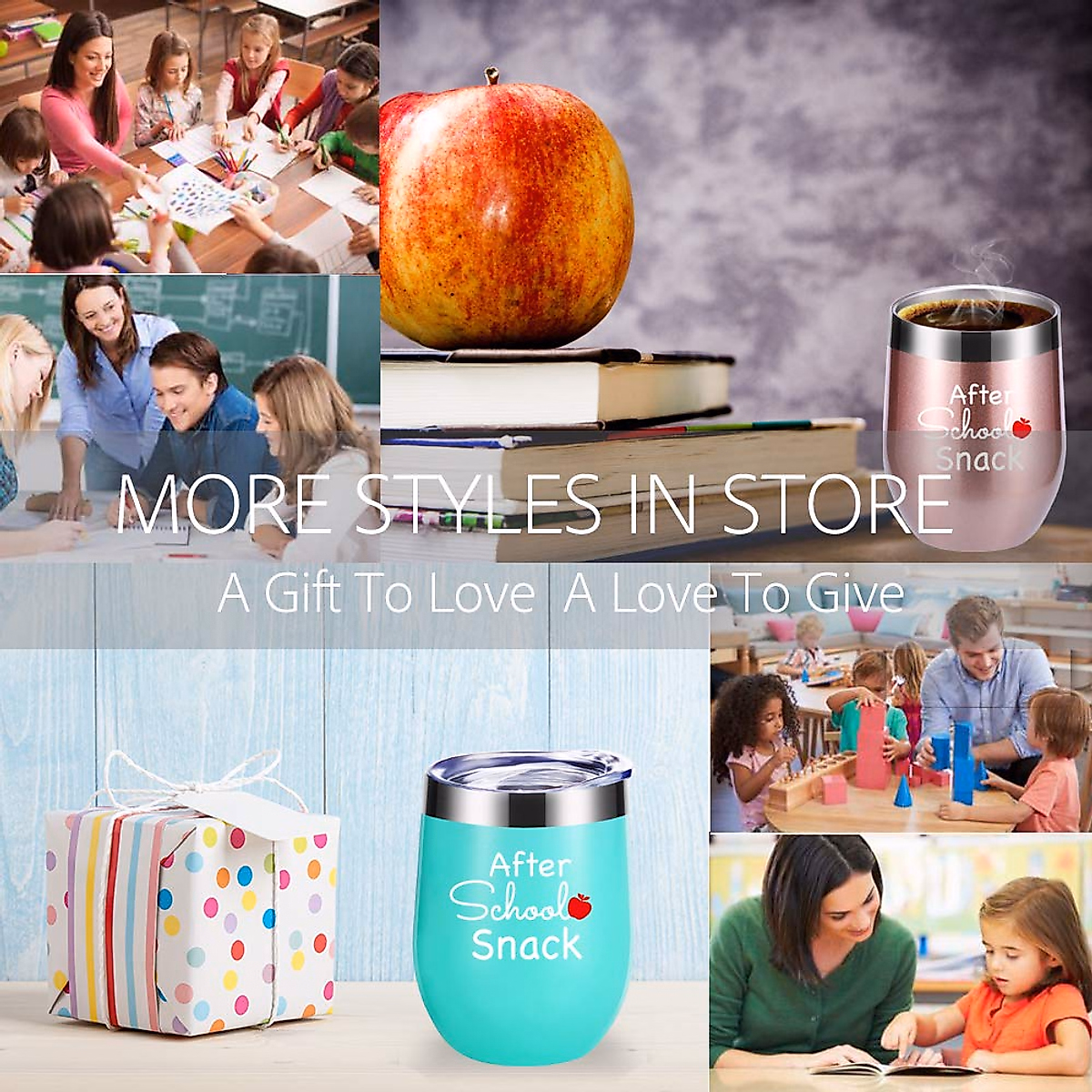 momocici Teacher Gifts.After School Snack 12 OZ Wine Glass Tumbler.Year End Graduation Gifts.Birthday,Christmas,Thank You Gifts for Teachers.Teacher Appreciation Gifts Mug(Rose Gold)