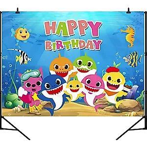 FUNTON Baby Shark Backdrop, Baby Shark Party Supplies, Baby Shark Birthday Decorations (5x3 FT)…