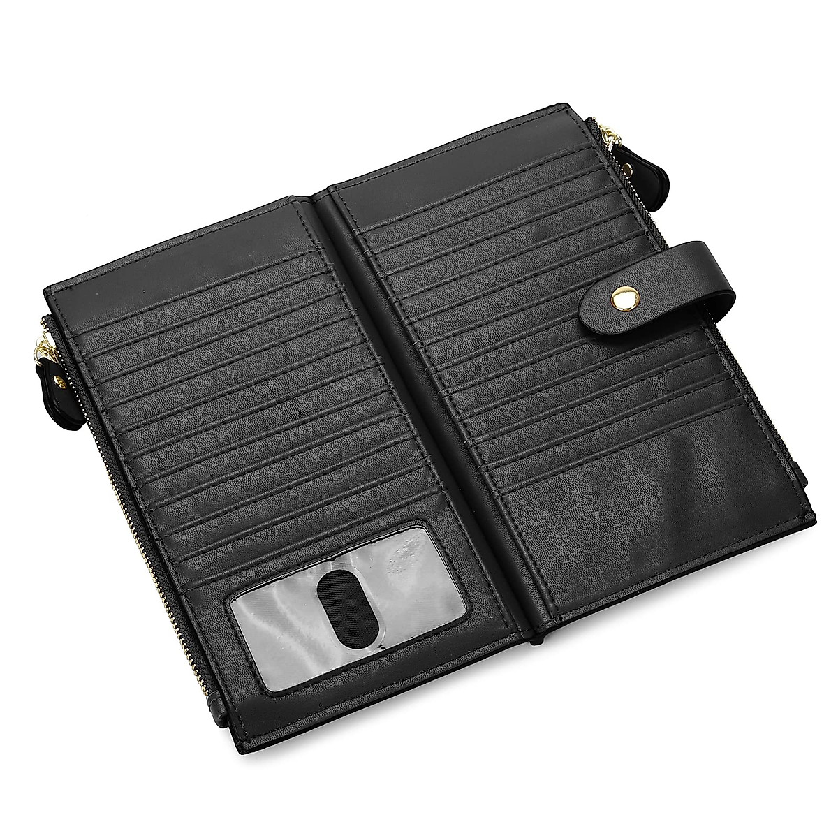 YALUXE Leather Wallets for Women Double Zipper Pockets Phone Holder 22 Card Slots Organizer Billfold with ID Window