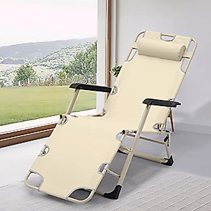 MoNiBloom Folding Beach Lounge Chair, Fixed 135° Angles Patio Outdoor Furniture Camping Pool Side Beach Lawn Lounger Chair with Adjustable Headrest for Lawn Backyard, 330lbs Capacity