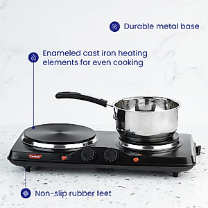 Cheftek Electric Double Burner Hot Plate - With Powerful 1700W, Adjustable Temperature Control, Portable Cooktop Compatible With All Cookware, Enamel-Coated, Non-Slip Feet, Countertop Burner