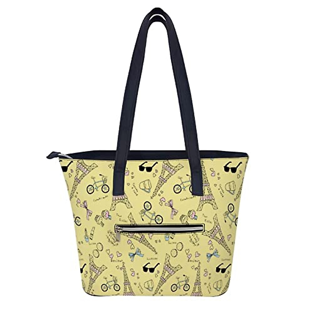 Cute Eiffel Tower Women's Tote Bag PU Leather Shoulder Bag Handbags Purse For Work Shopping Travel