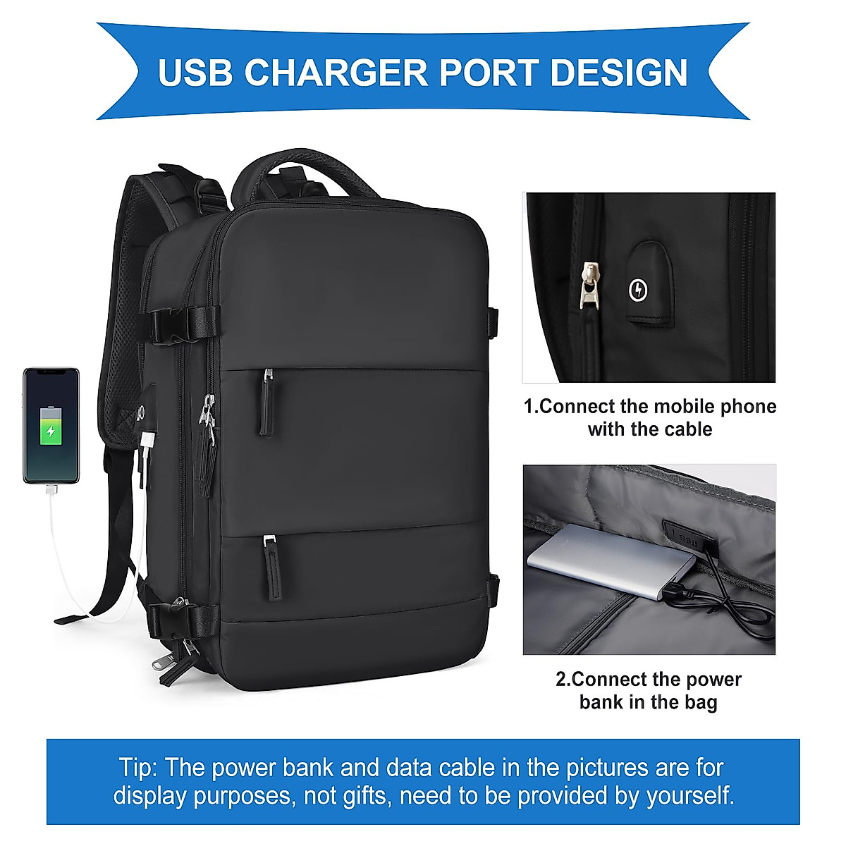 coowoz Large Travel Backpack Women, Carry On Backpack,Hiking Backpack Waterproof Outdoor Sports Rucksack Casual Daypack School Bag Fit 15.6 Inch Laptop with USB Charging Port Shoes Compartment