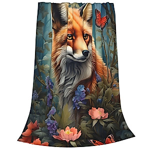 amepay Fox Blanket Gifts for Kids Girls Forest Flowers Animal Butterfly Flannel Throw Blankets Soft Comfy Lightweight for Home Decor Couch Bed Sofa 60x50 Inches
