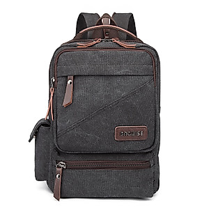 bagwise Canvas Backpack Purses for Women Men, Vintage Water-Repellent Backpack, Casual Daypack Backpack for Hiking Perfect for Daily Use School Backpack Bookbag (Black)