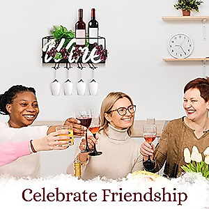 5 Bottle and 4 Stemware Glasses Wine Holder , Wall Mounted Wine Rack w/ 2 Cork Stopper, Bottle Opener, Wine Pourer, Aerator, Grapes Vines , White Wine Racks , Wine Shelf , Wine Stand , Shelf Wine rack