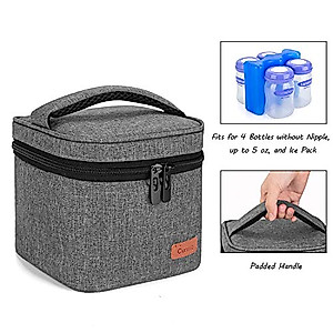 CURMIO Breastmilk Storage Bag for 4 Bottles up to 5 Oz, Insulated Mini Cooler Bag for Baby Bottles, Bottle Warmer On the Go for Daycare, Bag Only, Grey