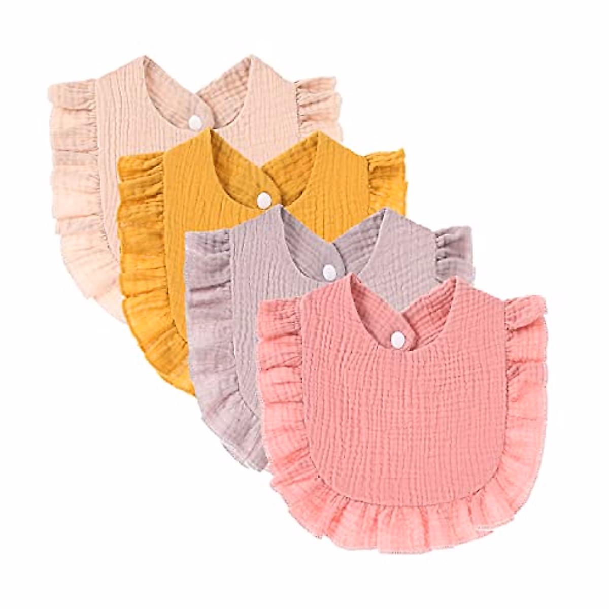 4 PACK Solid Muslin Baby Drool Bibs Set for Unisex Boys Girls Cotton Adjustable Teething Feeding Drooling Bibs (Pink Set)