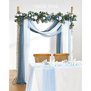 TINGE TIME 3 Panels Wedding Arch Draping Fabric, 30" x 20ft Gradient Blue Chiffon Fabric Drapery Sheer Backdrop Curtain for Wedding Ceremony Party Decoration,Wedding Arch Drapes for Wedding Ceremony