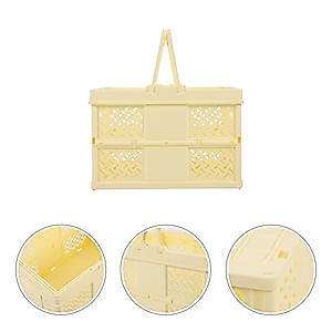Cabilock Plastic Items Snack Bins Home Handheld Portable Organizer Basket: Folding Handle Household Bin Storage Use Sundry Bedroom Picnic Yellow Desktop Crates Sundries Baskets for Office