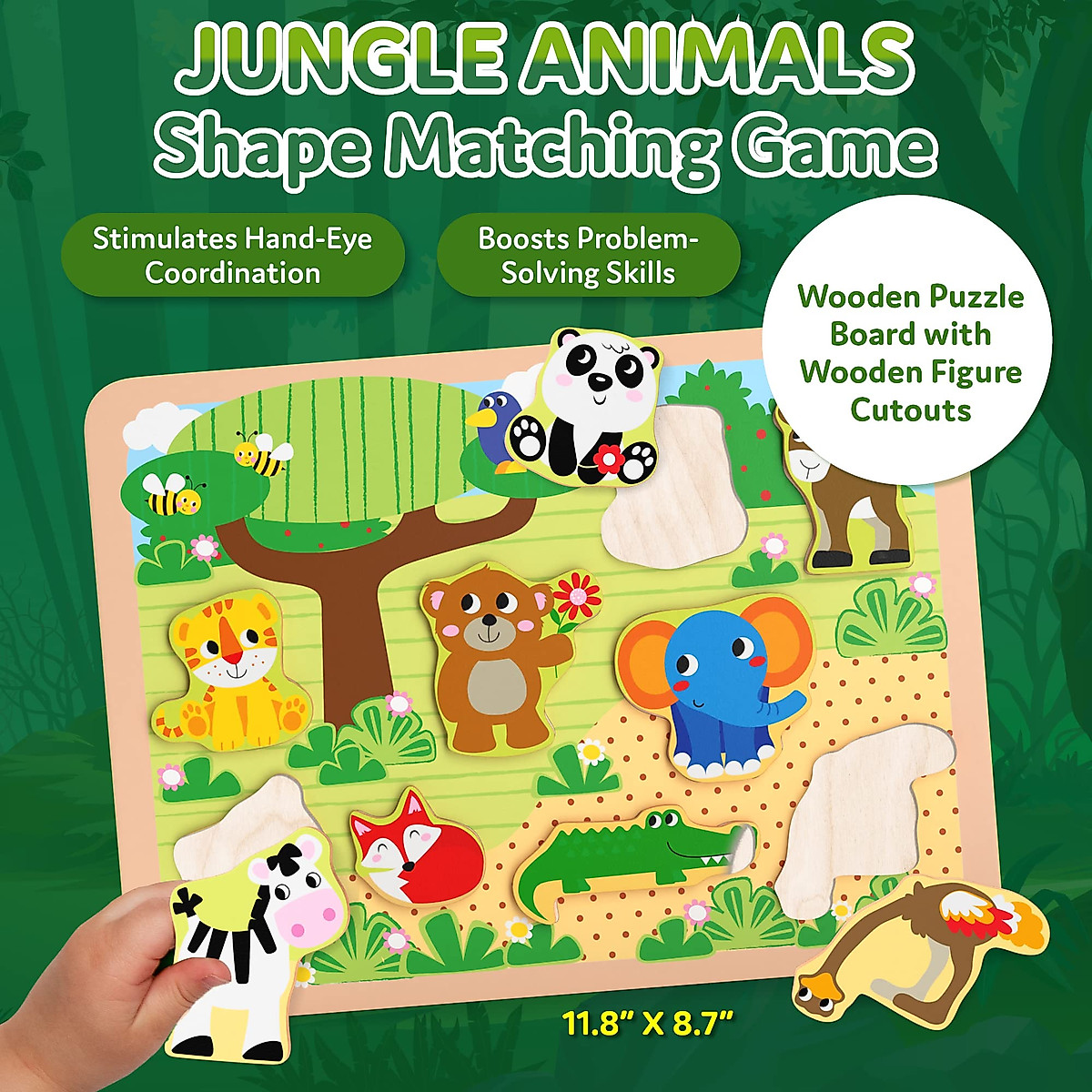 CoolToys Stack n' Sort Baby Toddler Learning Toys, 3 Developmental Educational Game Set, Nesting & Stacking Cups, Shape & Color Sorting Stackable Wooden Pieces, Montessori Wooden Puzzle, Jungle Theme