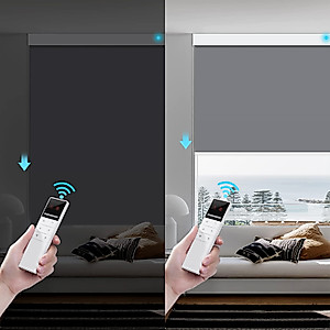 ZSTARR Motorized Blackout Blinds with Remote Smart Blinds Control Wireless Rechargeable Roller Blinds Blinds for Windows,Office,Home,Restaurant,Customized,3911(Drak Grey)