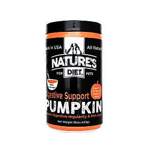 Nature's Diet Pet Dried Pumpkin Powder Digestive Support Natural Fiber for Firm Stool, Regularity (16 oz = 53 Servings)