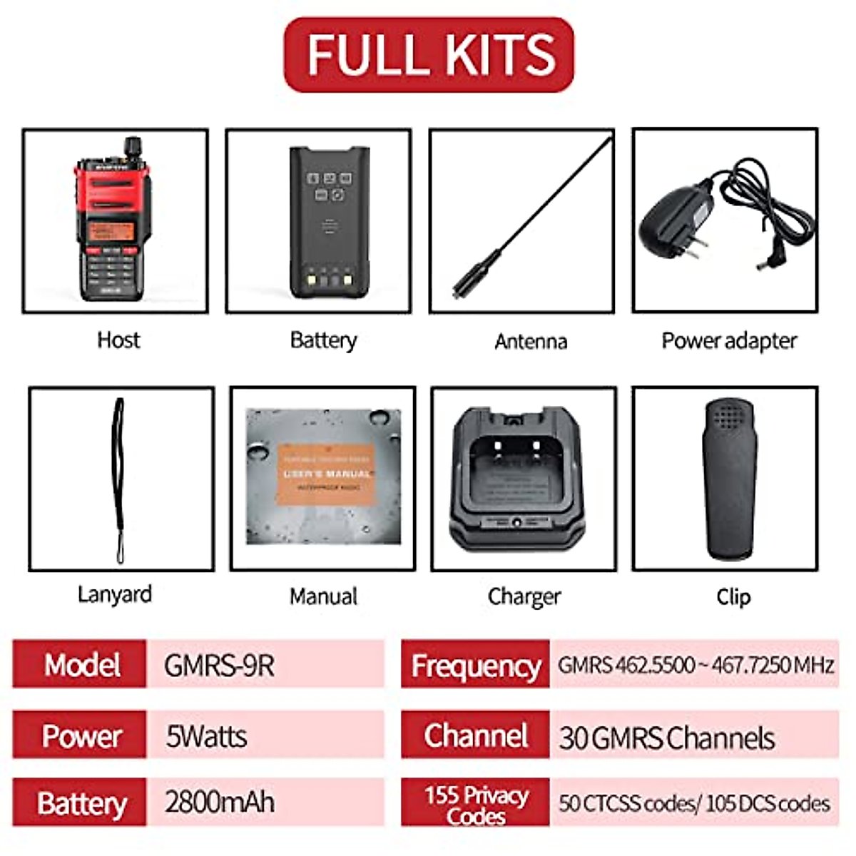 Baofeng GMRS Radio GMRS-9R Handheld Radio with NOAA Weather Scan,Waterproof IP67 Long Range Two Way Radios Rechargeable