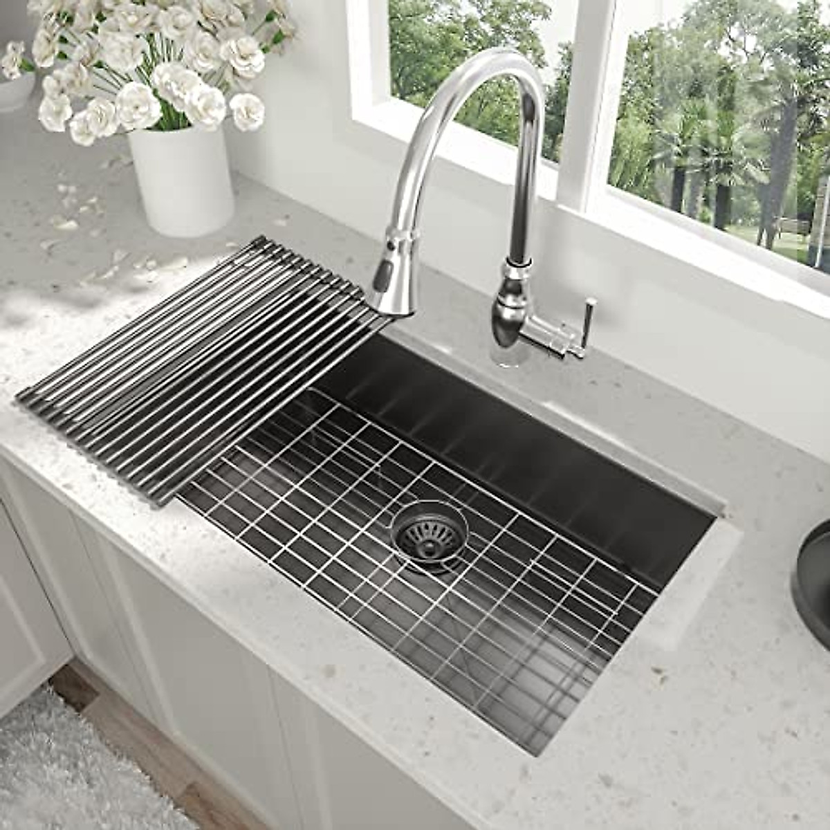 32 Inch Black Undermount Kitchen Sink - Beslend 32"x19"x10" Stainless Steel Gunmetal Black 16 Gauge 10 Inch Deep Single Bowl Basin