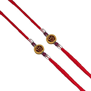 JAGMOR Om Written Pendant & Pink Beads Rakhi for Brother, Handmade Rakhi, Rakhee Bracelet for Brother, Rakhi for Bhai, Rakhi Bracelet for Sister, Bhaiya Bhabhi Rakhi, Indian Rakhi, Set of 2 rakhi