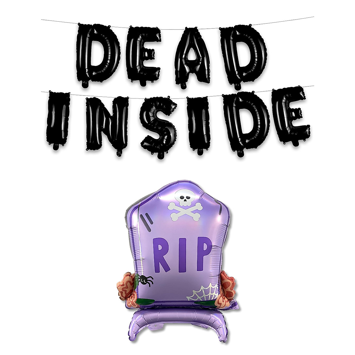HOUSE OF PARTY, Extra large 22 * 19.6 inch Halloween Party Balloons Kit, 2 Sets of ‘DEAD INSIDE' Letter Balloons + Gravestone foil balloon for Halloween Birthday Party Decorations Supplies