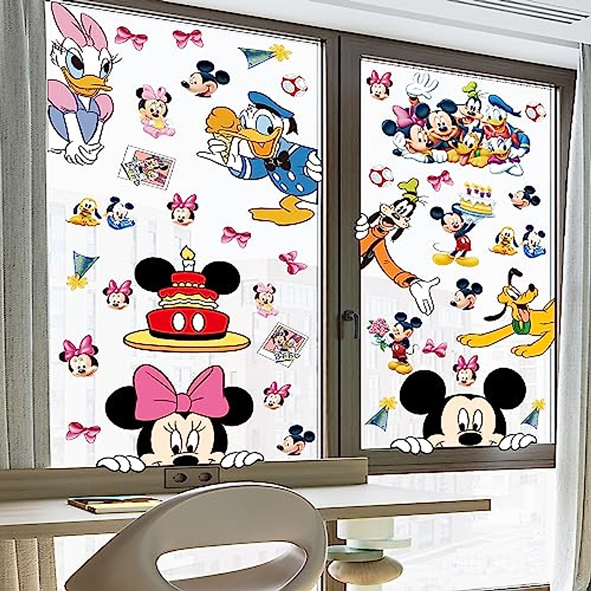Gzkkkkx Cartoon Window Clings Decals,Party Removable Stickers for Glass Windows,Birthday Party Supplies Holiday Home Decorations (Mickey(8Sheets）), ZE073