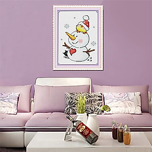 Christmas Snowman Stamped Cross Stitch Kits for Adults, Christmas Counted Pattern Needlepoint Kits Crafts Dimensions Cross-Stitch Stamped Kits Embroidery Kits Arts Craft Kits for Wall Art Gift