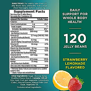 Nature's Bounty Multi Jelly Beans Gummy, with Zinc, Biotin, Vitamins A, D, E, K, Daily Support for Whole Body Health, Strawberry-Lemonade Flavor, 120 Count