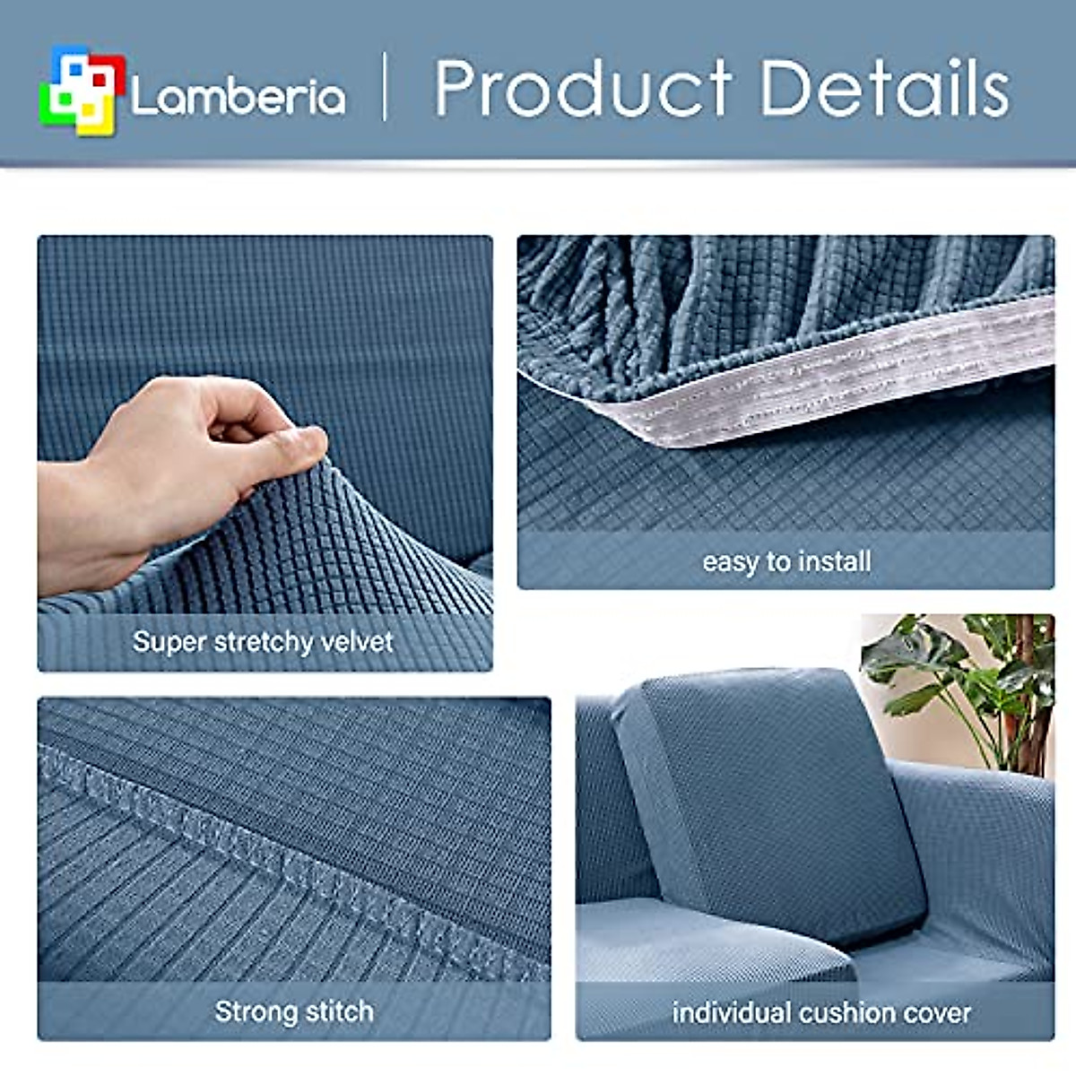 Lamberia High Stretch Sofa Cover for 3 Cushion Couch 4 Pieces Thick &Washable Plush Jacquard Sofa Slipover Couch Cover Furniture Protector for Dogs,Pets&Kids