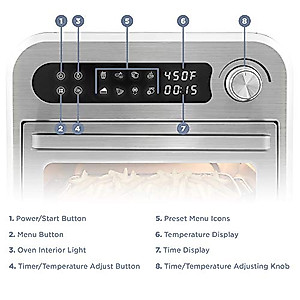 Elite Gourmet EAF1010D All Steel Exterior, Programmable 10.5Qt. Air Fryer, 8 Menu Settings Convection Countertop Oven, Temperature + Timer Controls, Bake, Toast, Broil, Air Fry