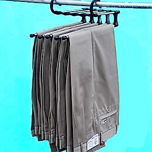 TOPBATHY Hook Hanger Retractable Pants Hangers 5 Layers Stainless Steel Non Slip Pants Hangers Space Saving Clothes Slack Hangers Black Coat Hangers