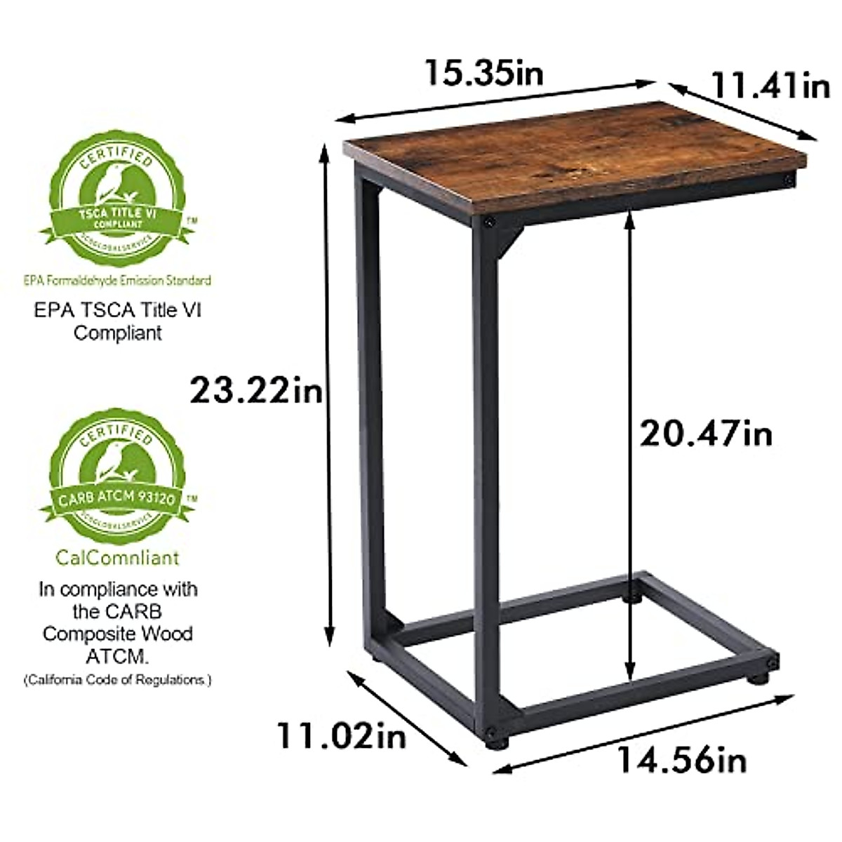 AMHANCIBLE C Shaped End Table Set of 2, Side Tables Couch Table, Snack Table for Living Bedroom, Rustic Brown HET02CBR