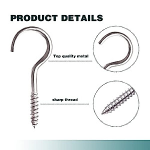 20 Pieces of 1.97 inch Pull Hook 304 Stainless Steel Hook, Round Head Screw Hook, M4 Metal Cup Hook, Indoor and Outdoor Screw Hook, M4x50