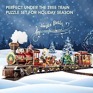 3D Puzzles for Adults Kids LED Christmas Train Sets for Under Christmas Tree, Musical Steam Santa Express Christmas Decorations with Lights, Christmas Decor Model Kit, Gifts for Women Men, 218 Pieces