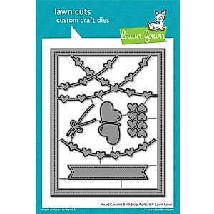 Lawn Fawn Heart Garland Backdrop Die: Portrait, Carnora Die Organizer Storage Pocket (6 3/4"x 9 1/2", 6 mil) Bundle of 2 Items (LF3022, CAR3)