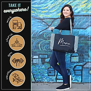 Brooke & Jess Designs Mommy Bag for Hospital - Mama Bear Mom Tote Bag - Mom Bags for Women, Maternity Gift Bags for Mamas (Mama LouLou Teal)