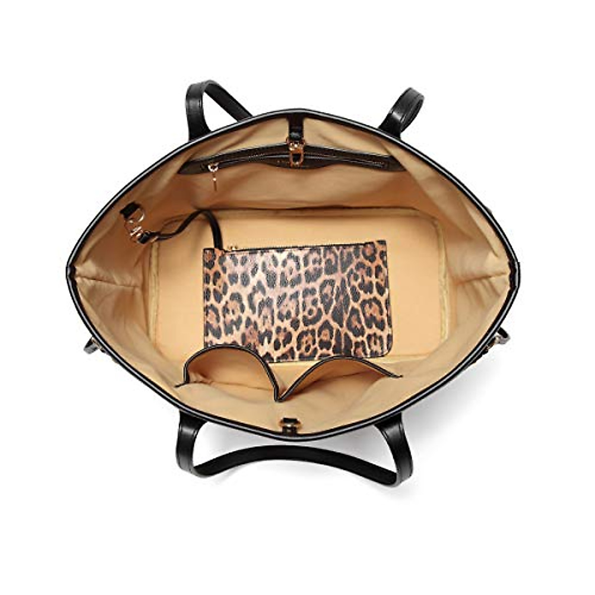 Daisy Rose Tote Shoulder Travel Bag & Matching Clutch PU Vegan Leather - Leopard