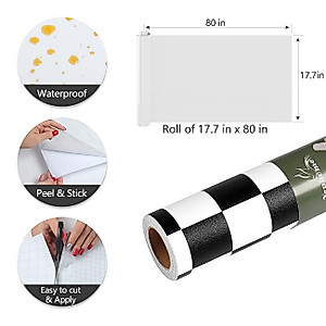 YENHOME Removable Checkered Wallpaper Small Checkered Peel and Stick Wallpaper Neutral Black and White Checker Contact Paper Waterproof Wallpaper for Bathroom Countertops Walls Thick Matte 17.7"X80"